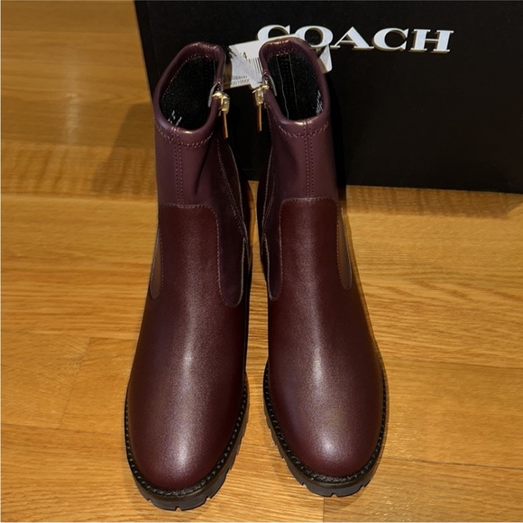 Coach | Shoes | Coach Joy Leather Bootie In Dark Cranberry New | Poshmark